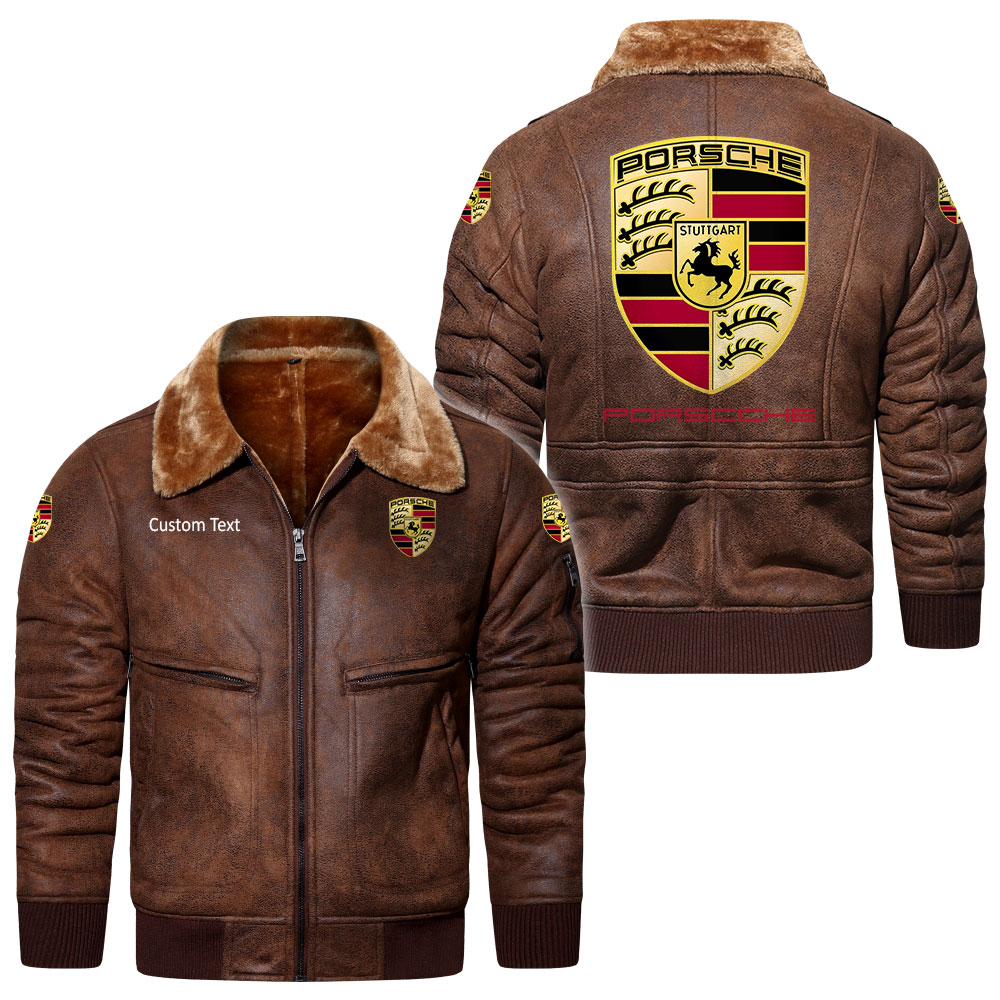 Porsche Suede fleece jacket black and brown, vintage style customize name and any logo, car ...